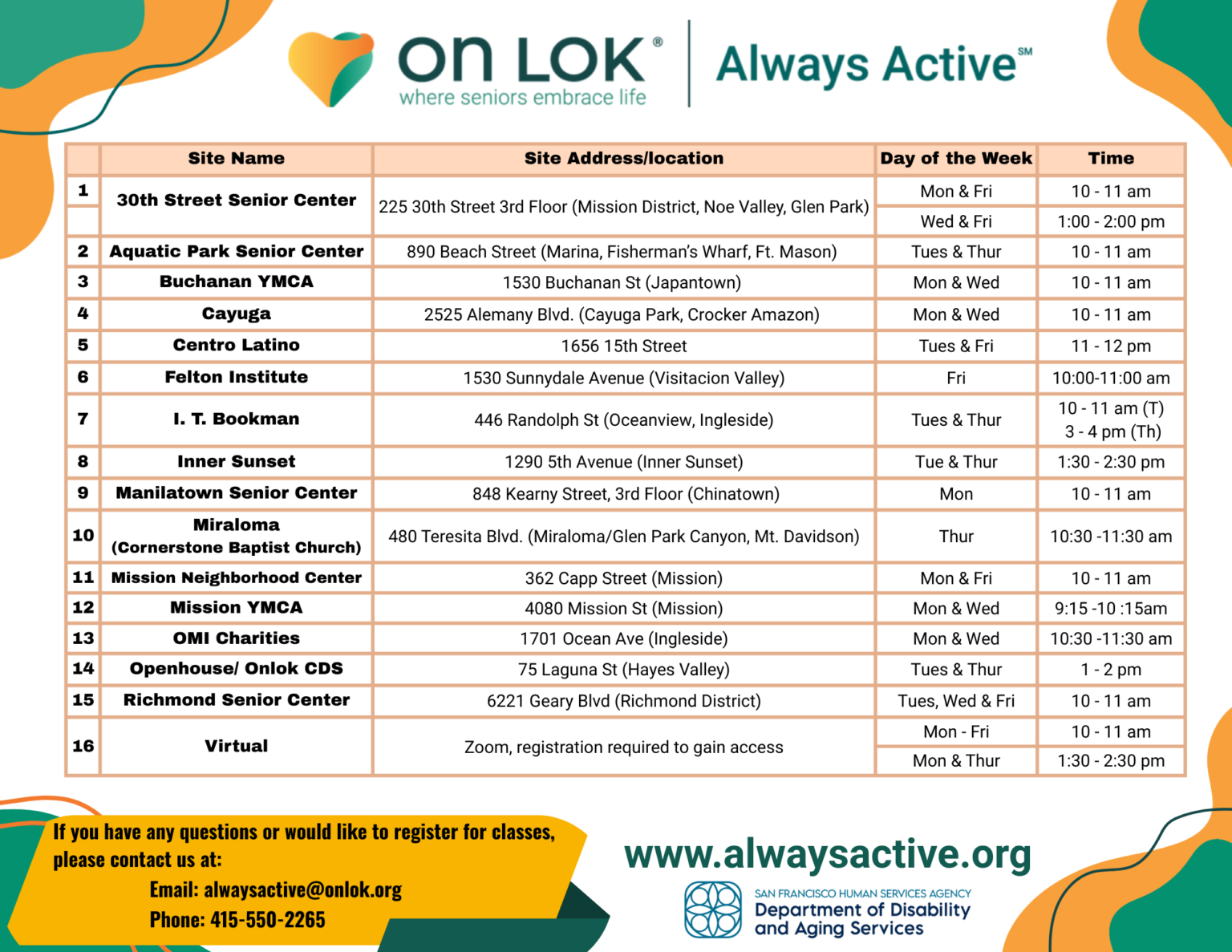 Updated Location & Schedule